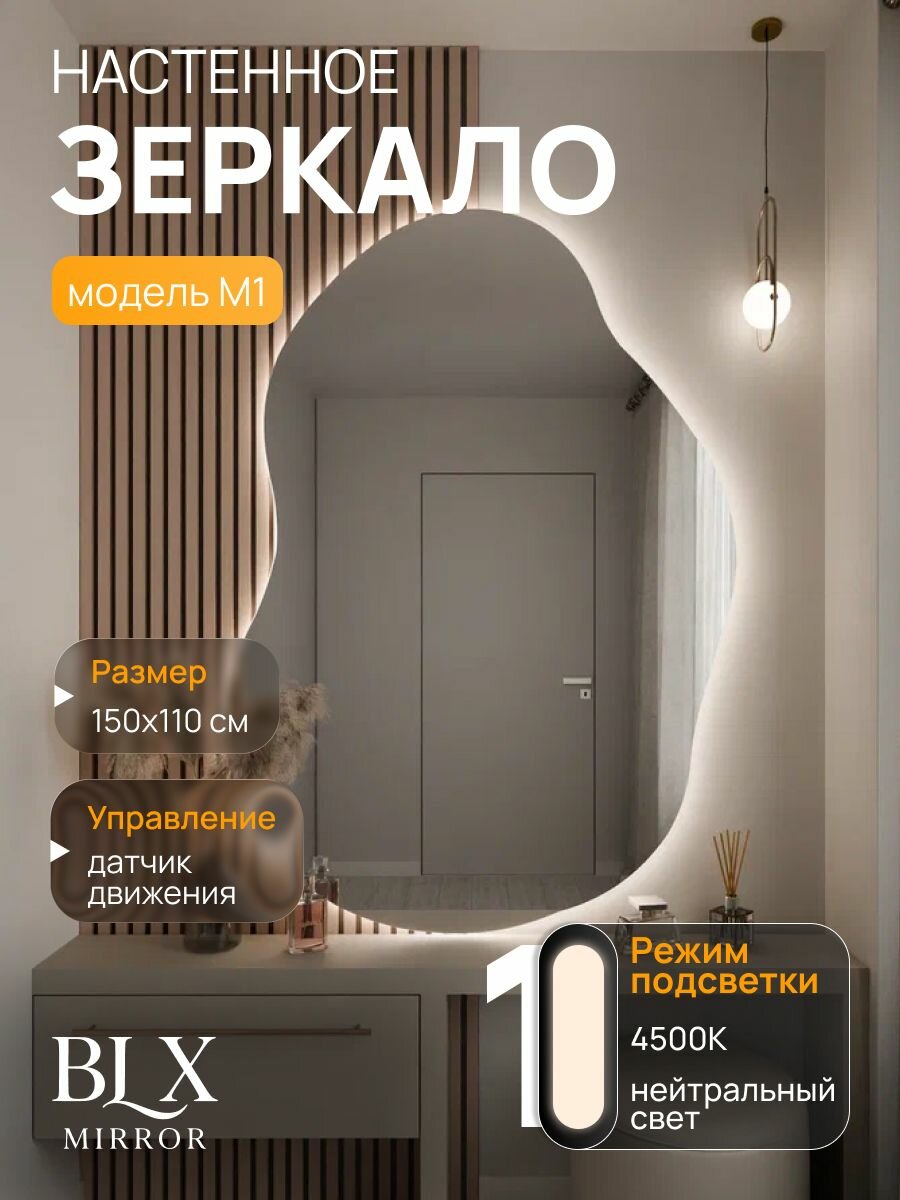 Зеркало настенное 150х110 см. BLX MIRROR М1 фигурное с подсветкой нейтральный свет 4500К