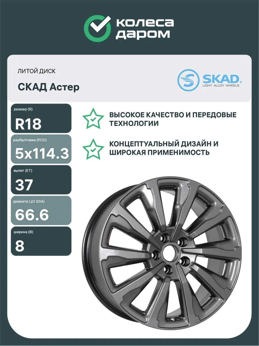 Колесный диск автомобильный СКАД Астер 8xR18 5x114.3 ET37 DIA66.6