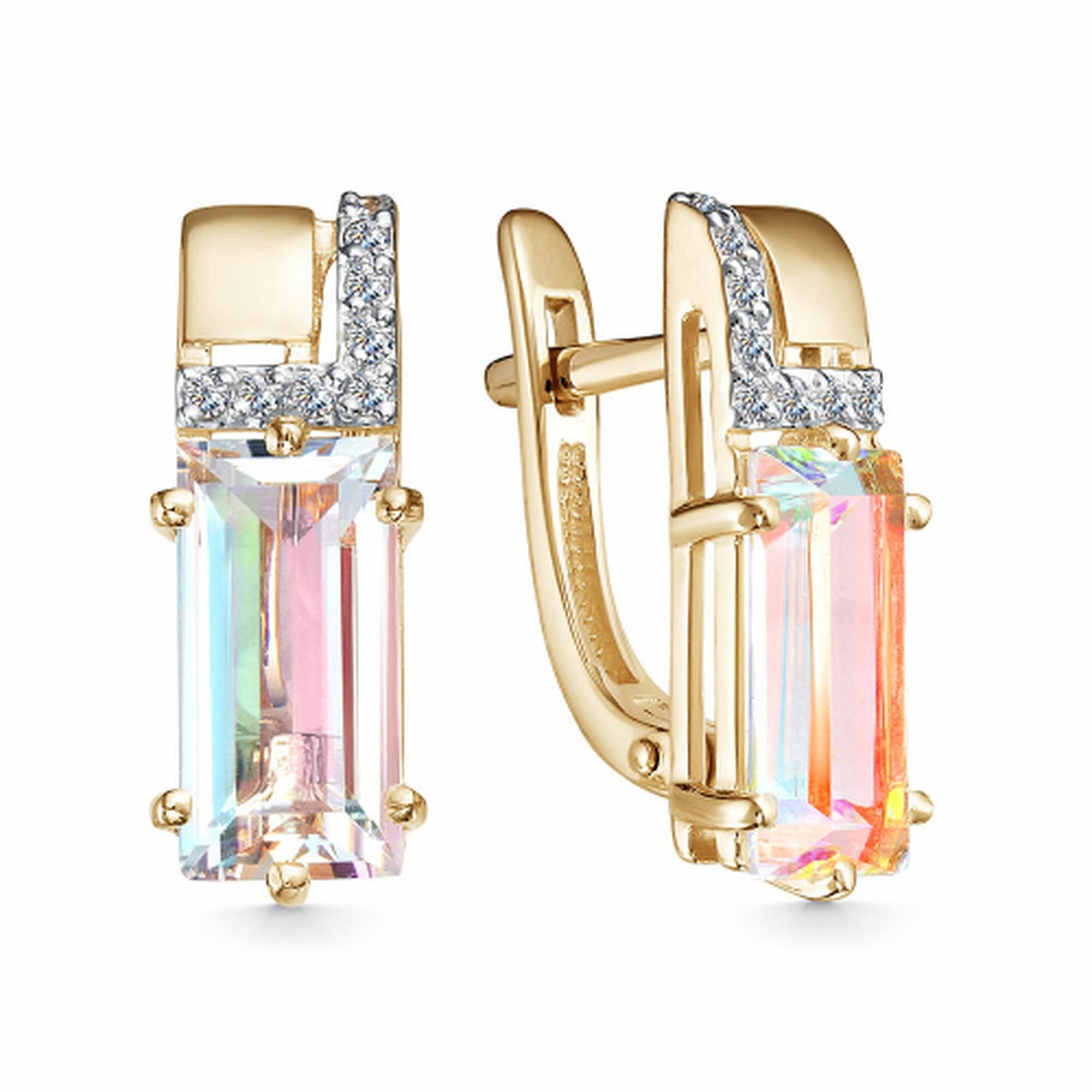 Серьги, красное золото, 585 проба, фианит, кварц