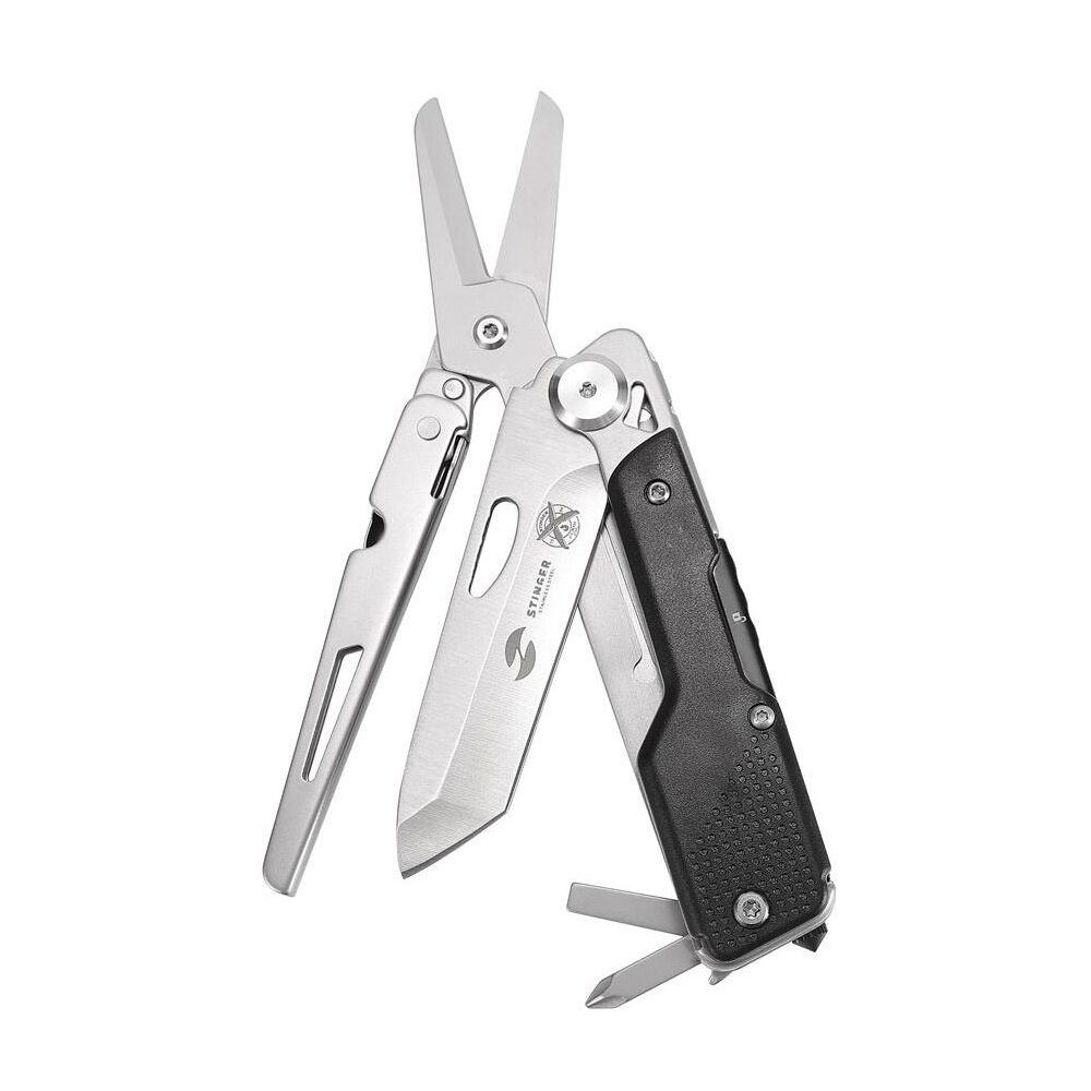Stinger MT-GHK12 Мультитул stinger,105х26 мм,6 функций, сталь/пластик, серебристый/черный, в комплекте нейлоновый чехол