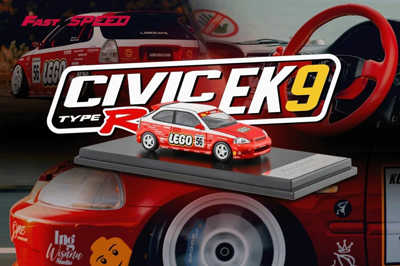 Коллекционная машинка Fast Speed 1:64 Honda Civic Type-R Mk1 EK9 Spoon Red Lego #56