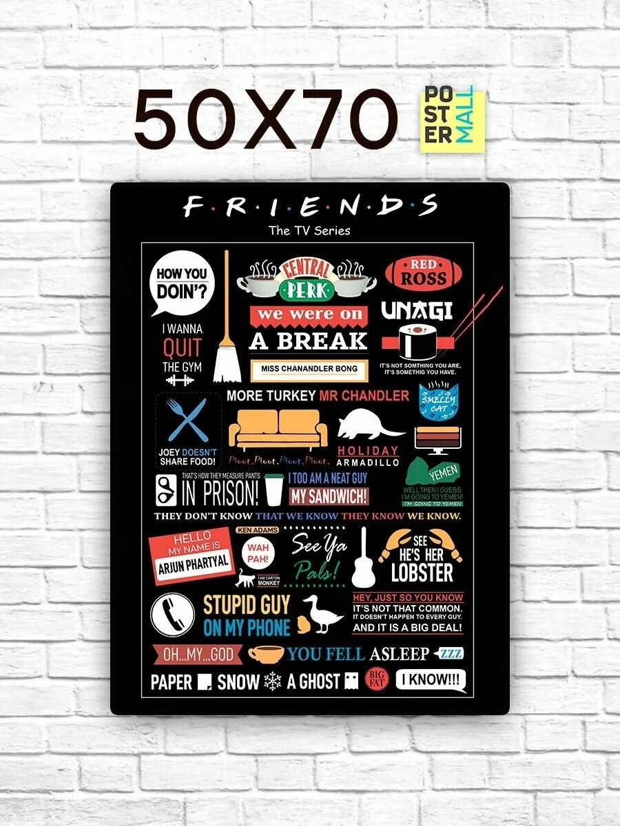 Постер для интерьера на стену (60х90 см) Сериал Друзья (Friends) Цитаты