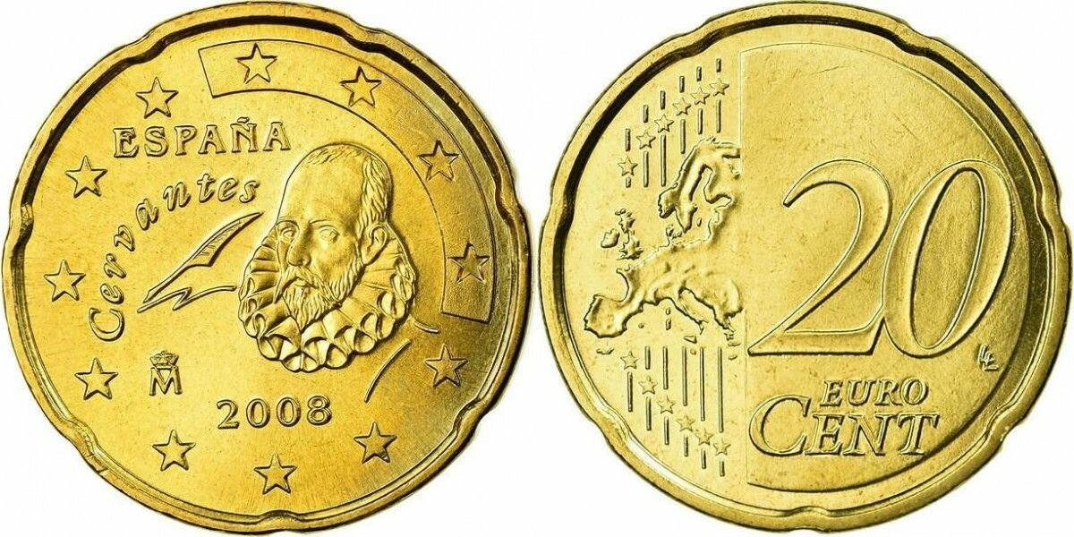 Испания 20 евроцентов, 2007-2009 XF