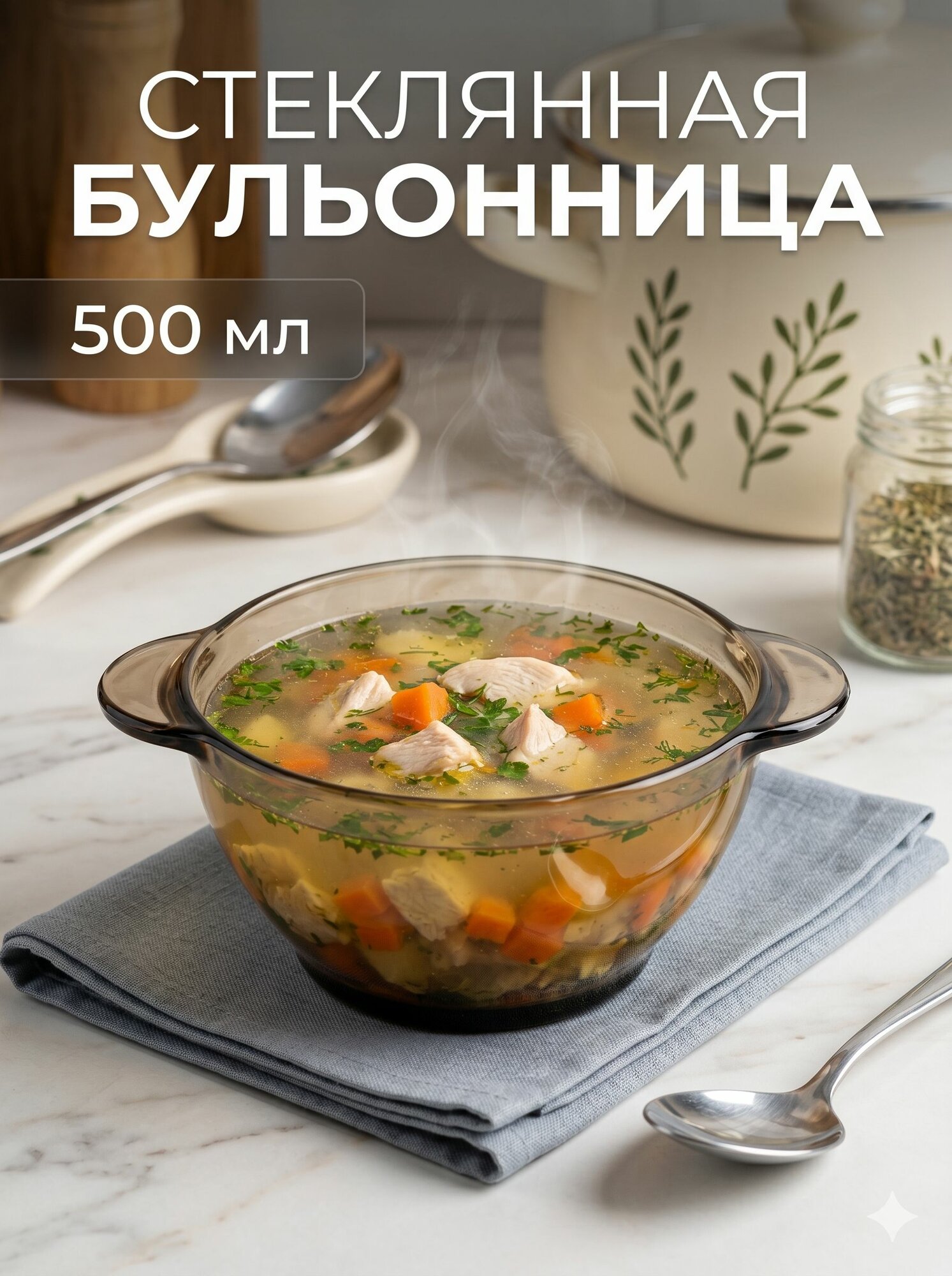 Бульонница "Дымчатая", 560 мл супница тарелка для супа бульонница