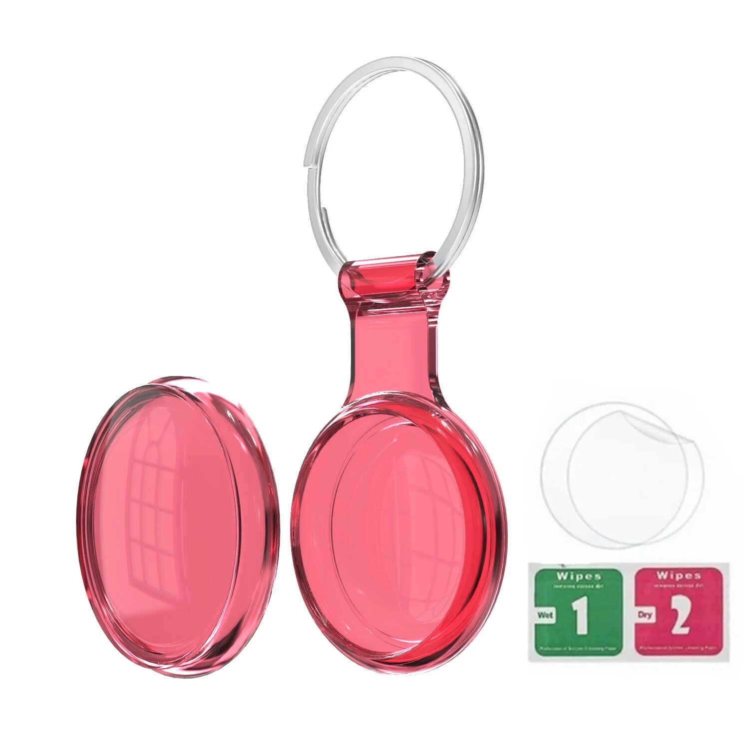Розовый чехол для AirTag с брелком, Clear Red