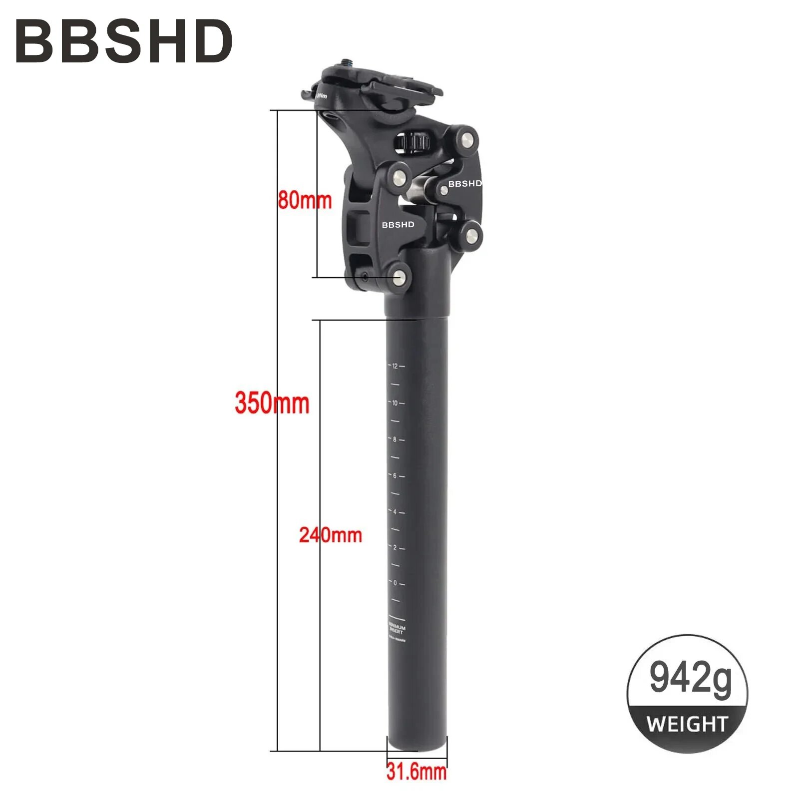 BBSHD Амортизаторный подседельный штырь 27.2/30.9/31.6 мм черный Diameter 31.6mm