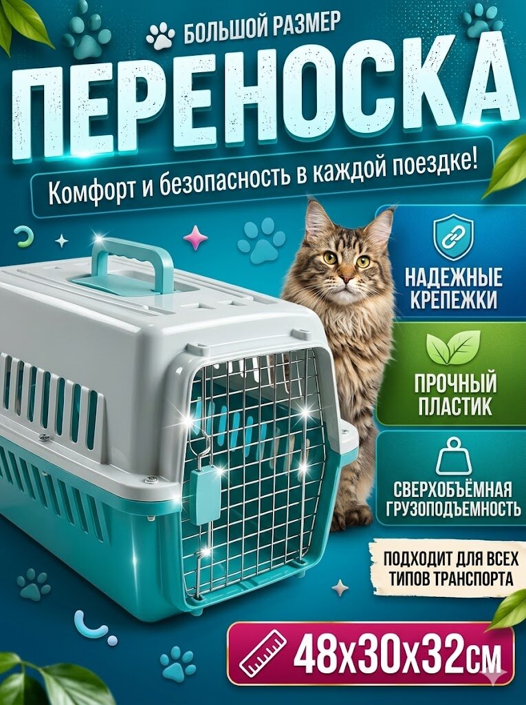 Переноска-клиппер с металлической дверцей и замком, 48х30х32 см