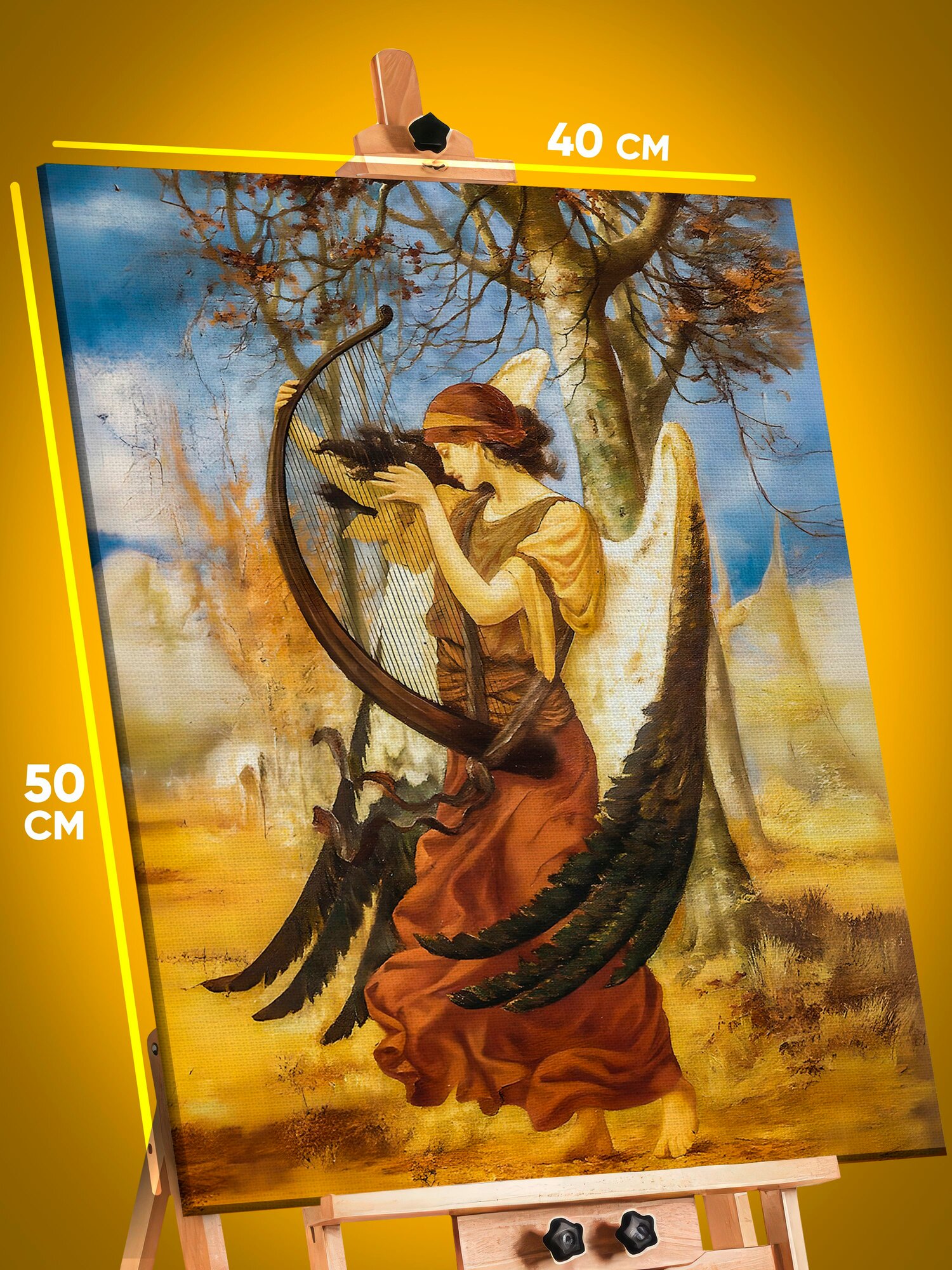 Картина на стену Религия девушка ангел с арфой 40x50