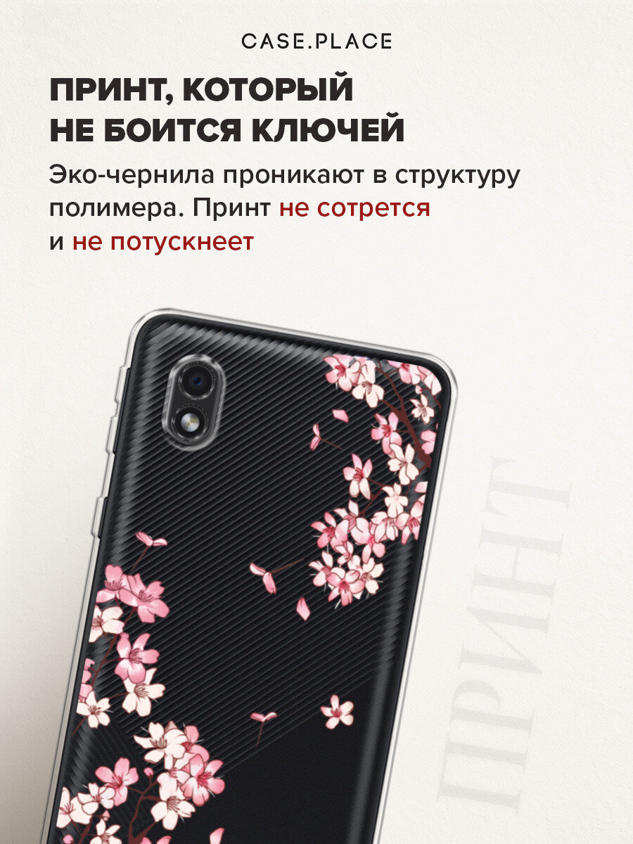 Чехол на Samsung Galaxy A01 Core / Самсунг Галакси А01 Core с принтом "Ветви сакуры 1", прозрачный — фото 1