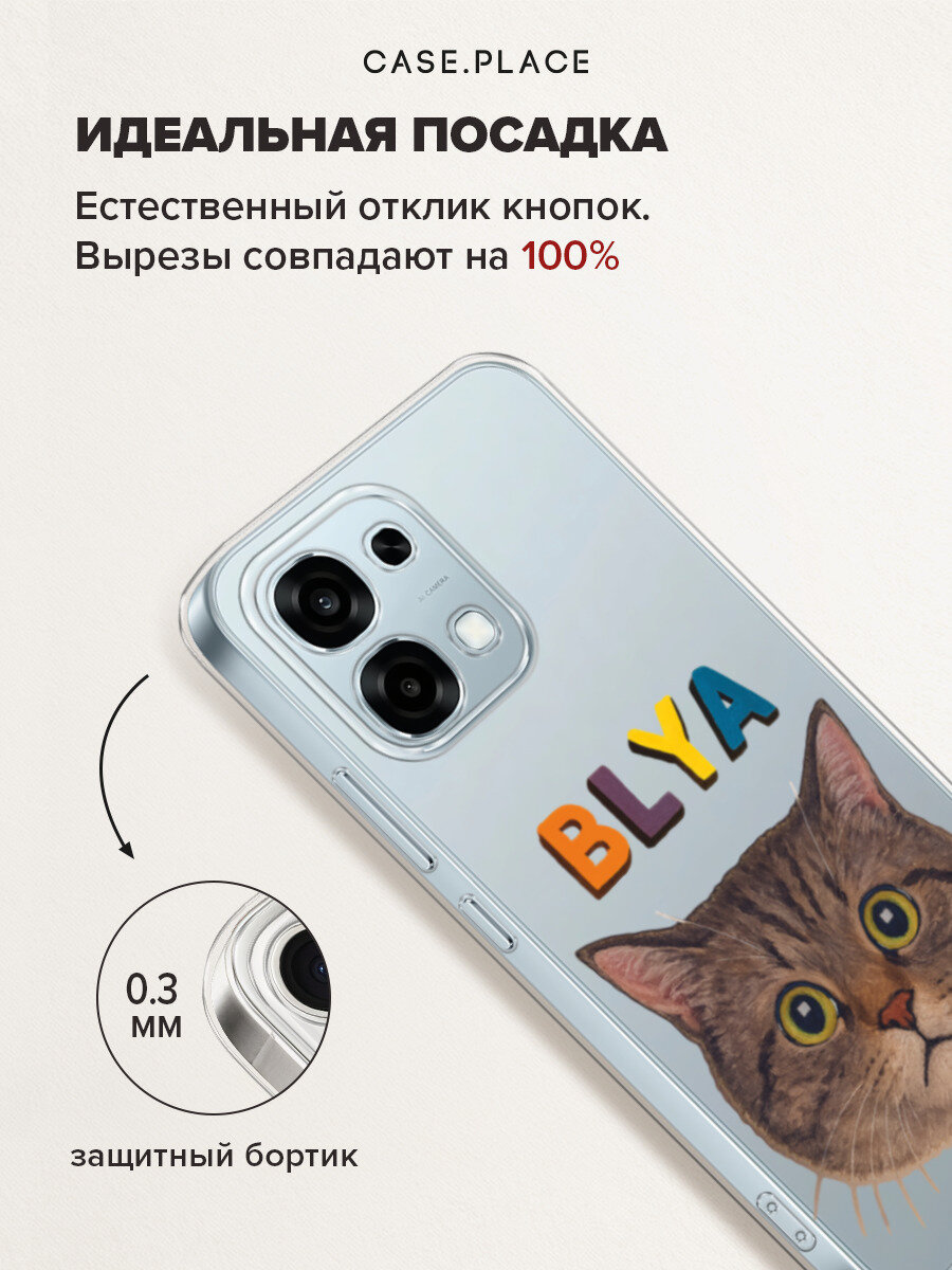 Чехол на Oppo A6 Pro / Оппо A6 Про с принтом Серый котик, прозрачный — фото 1