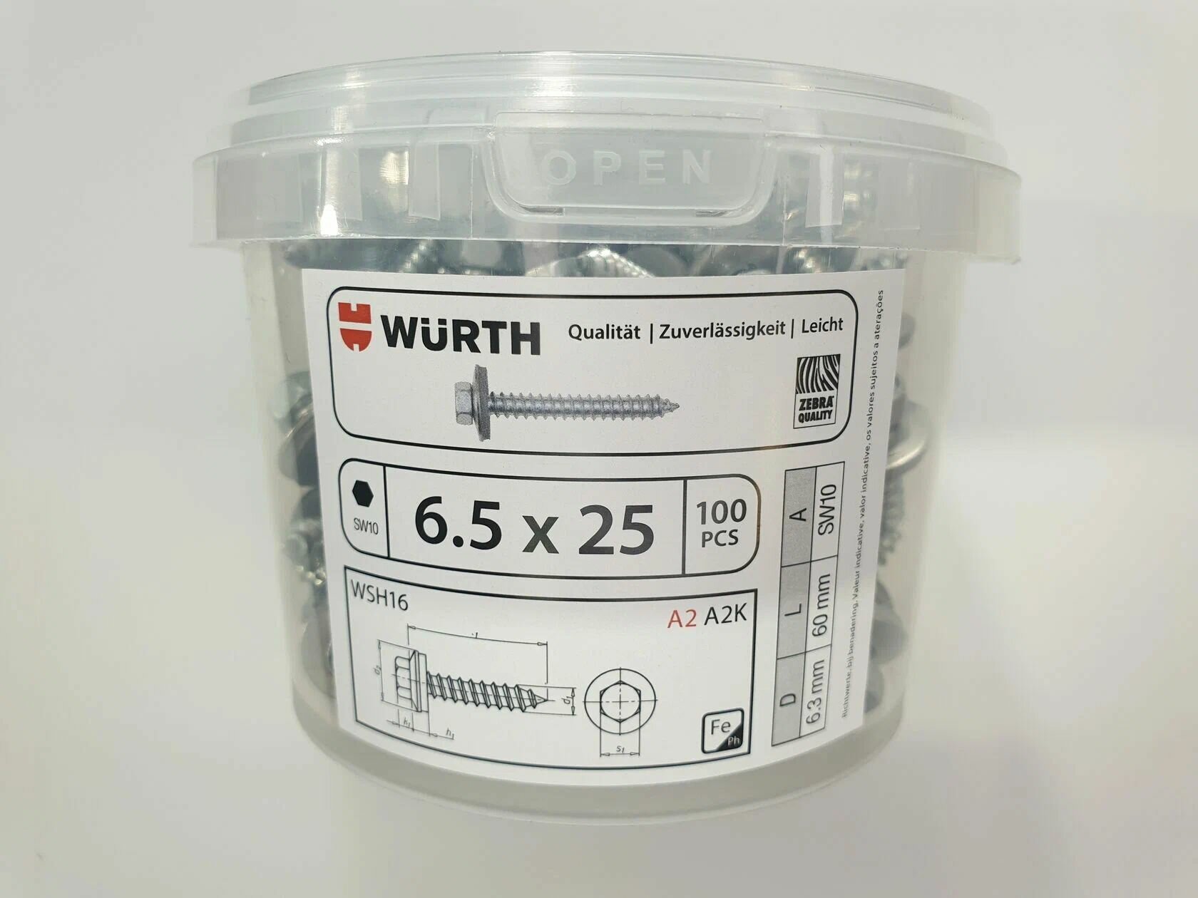 Фасадный винт 6.5x25 A2 Шайба 16 мм (100 pcs) WURTH, Германия