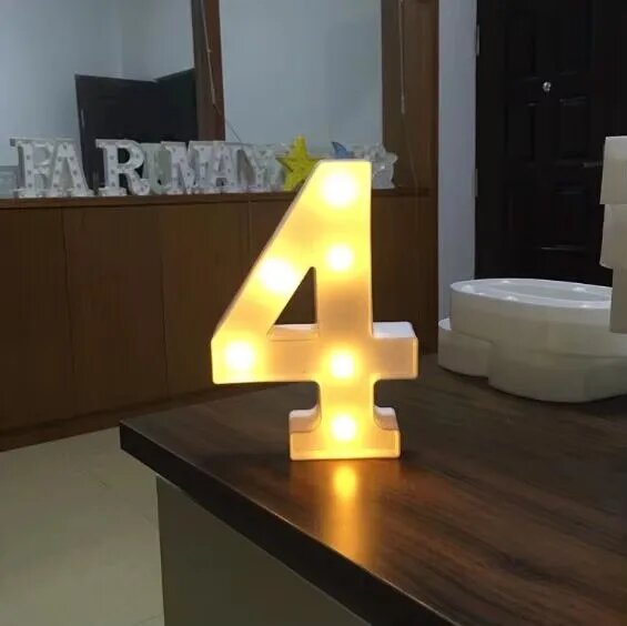 LED-ночник цифра 4, 22cm, теплый белый свет