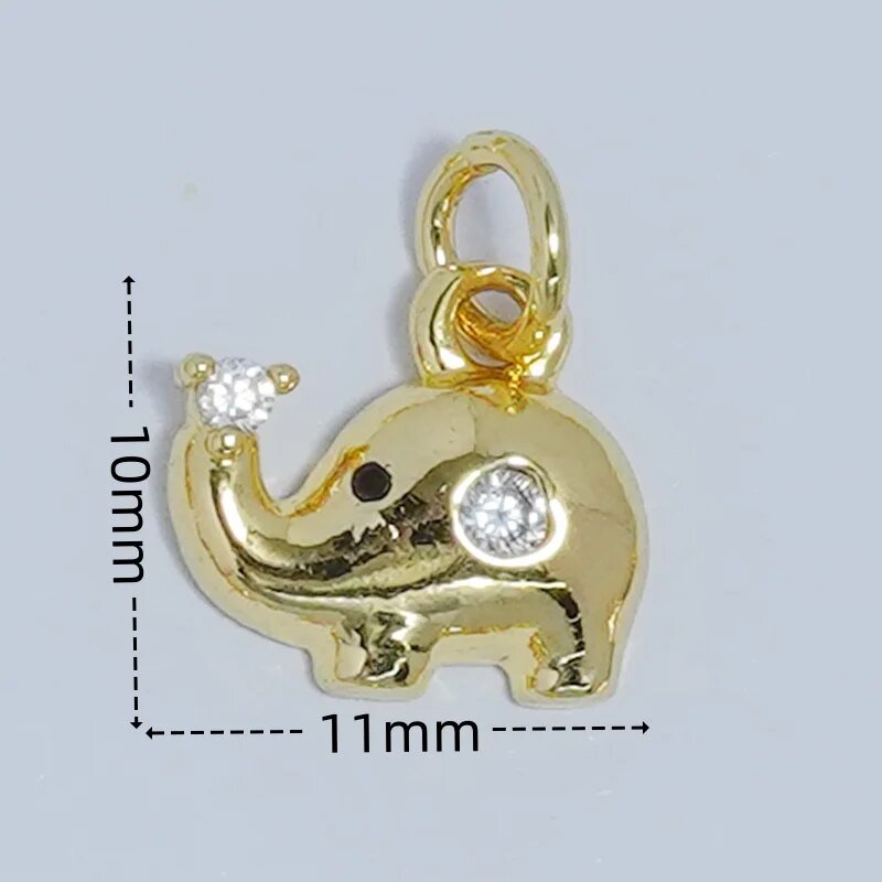 Подвеска слон, латунь, цирконий, 10x11 мм, DZ5263-Gold