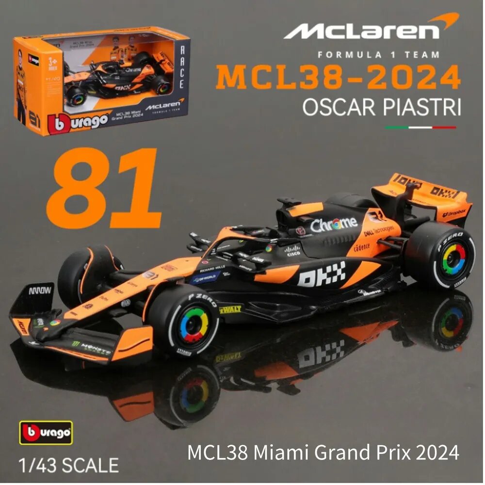Гоночная модель F1 MCL38 McLaren 81#2024 Oscar Piastri, масштаб 1:43