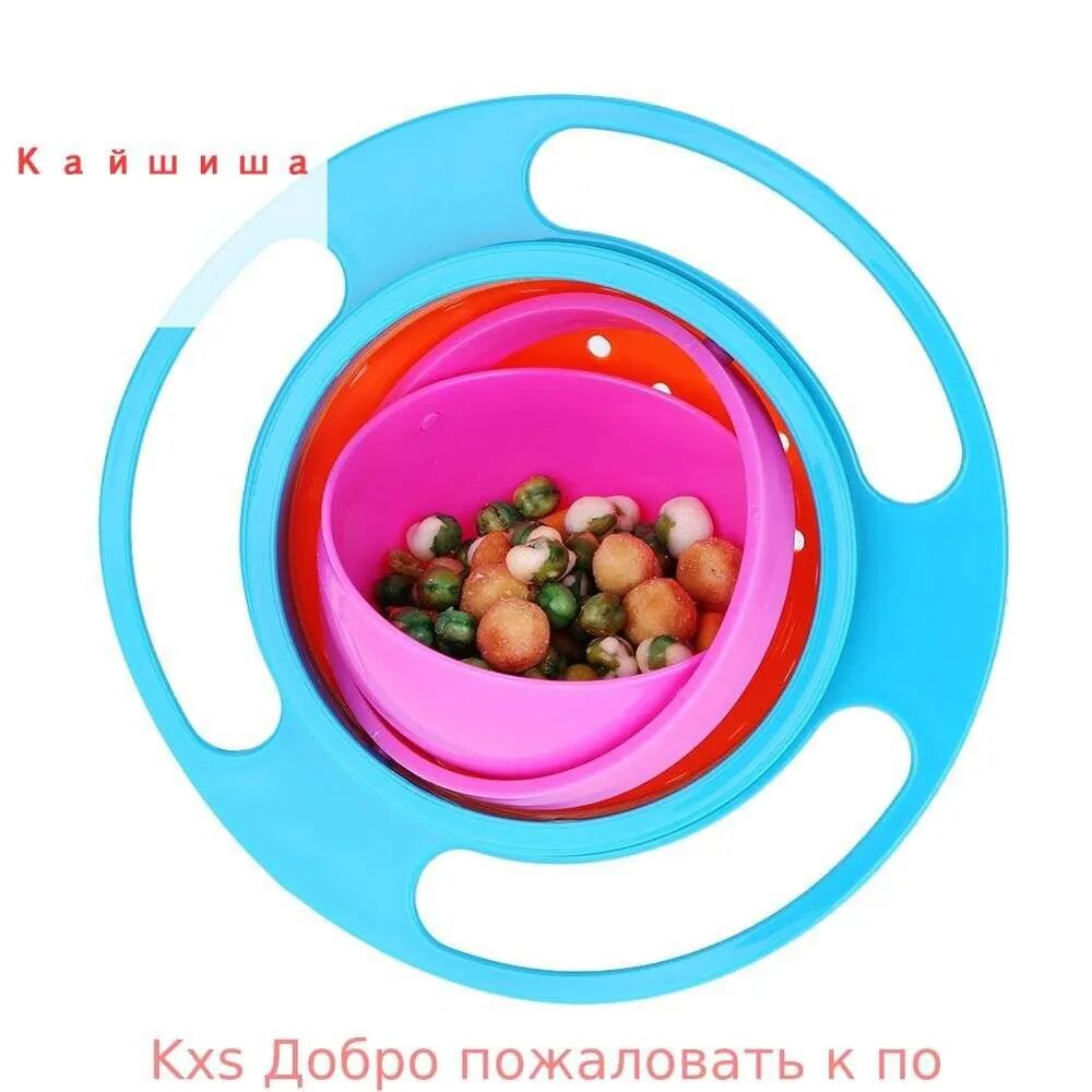 Детская непроливаемая тарелка с поворотом на 360 , синяя