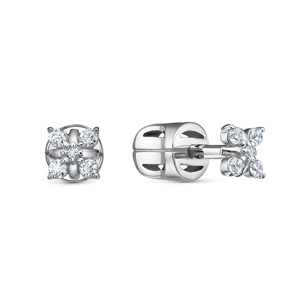 Серьги пусеты, двусторонние BERGER, серебро, 925 проба, родирование, фианит