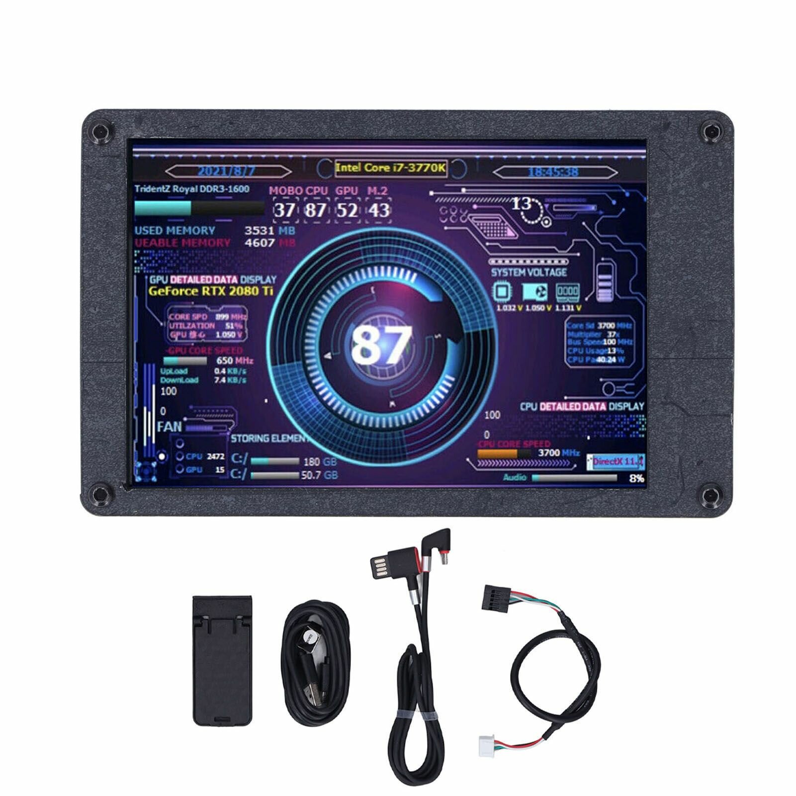Мини-экран USB с регулируемой яркостью, 3,5 дюйма, IPS, температура компьютера, монитор оперативной памяти процессора для Windows с изогнутой линией
