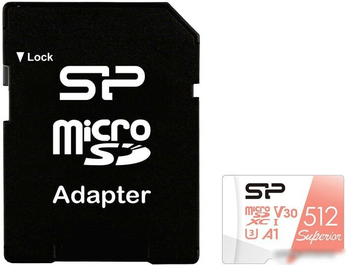Карта памяти MicroSDXC 512Gb Silicon Power SP512GbSTXDV3V20SP Superior + adapter