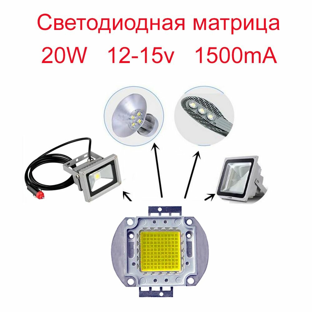 Светодиодная матрица 20Вт белая тёплая 12-15v