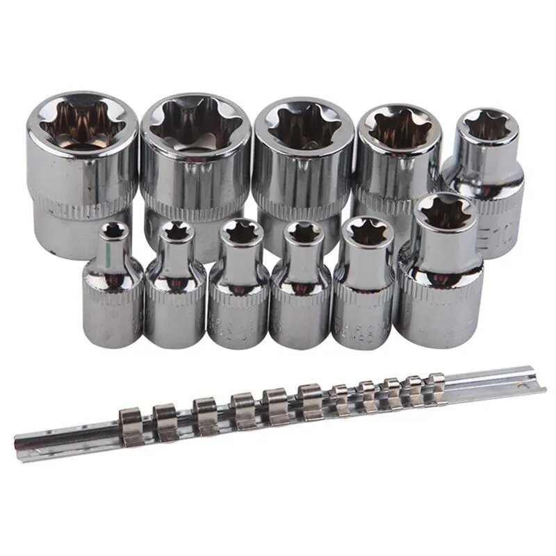 Набор розеток-звездочек E-TORX с рейкой, 11 , внешний E4 - E20, легированная сталь с крутящим моментом
