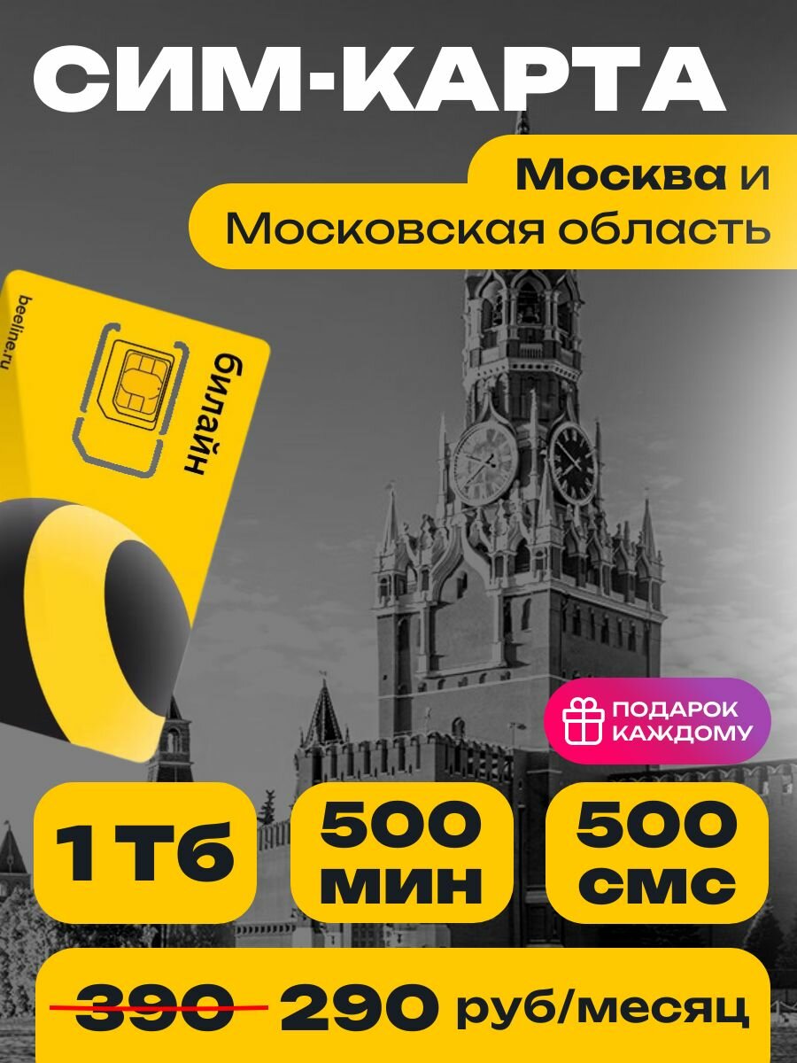 Сим-карта Билайн тариф Эксклюзивный Онлайн Лайт Московская область 1024 Гб + 500 минут за 290 руб.