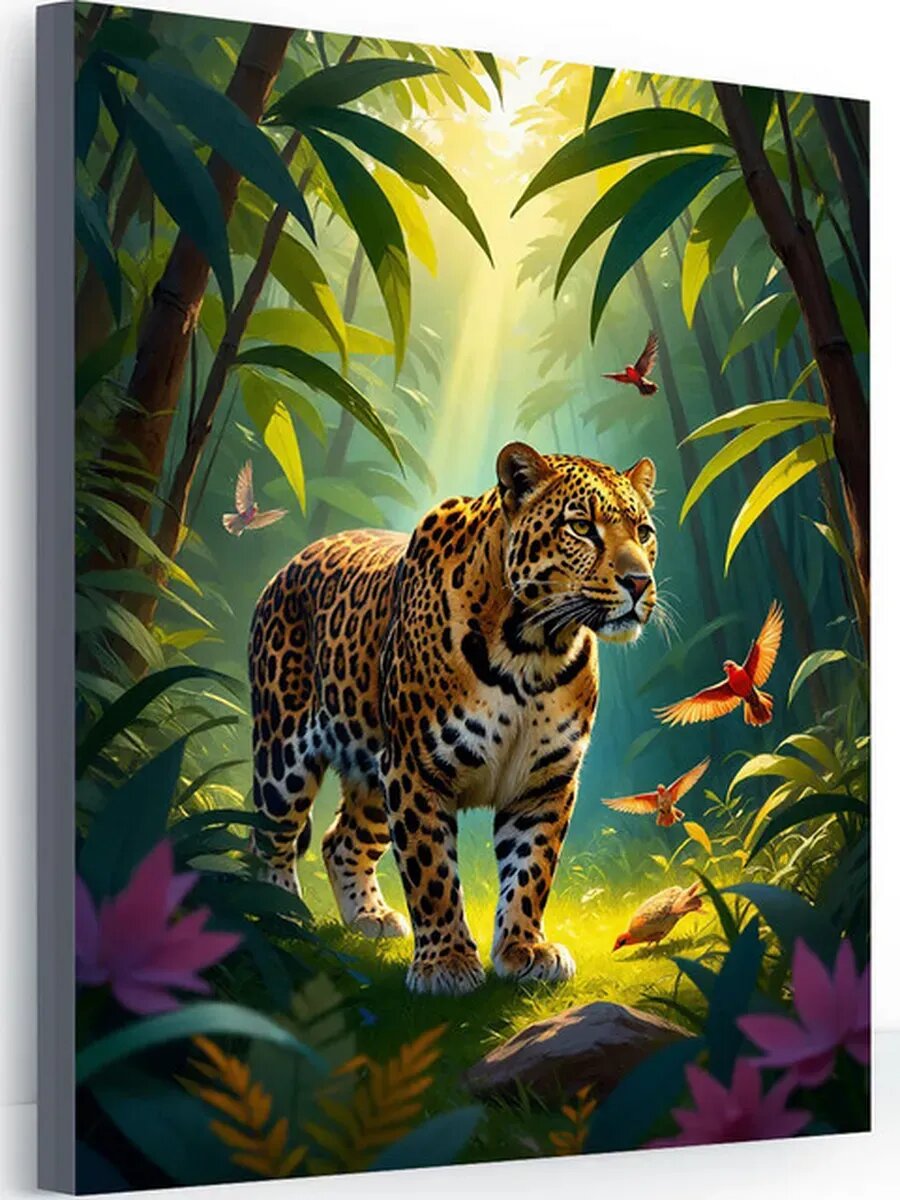 Картина на стену для интерьера "Тигр в лесу", на подрамнике, 40 x 50 см