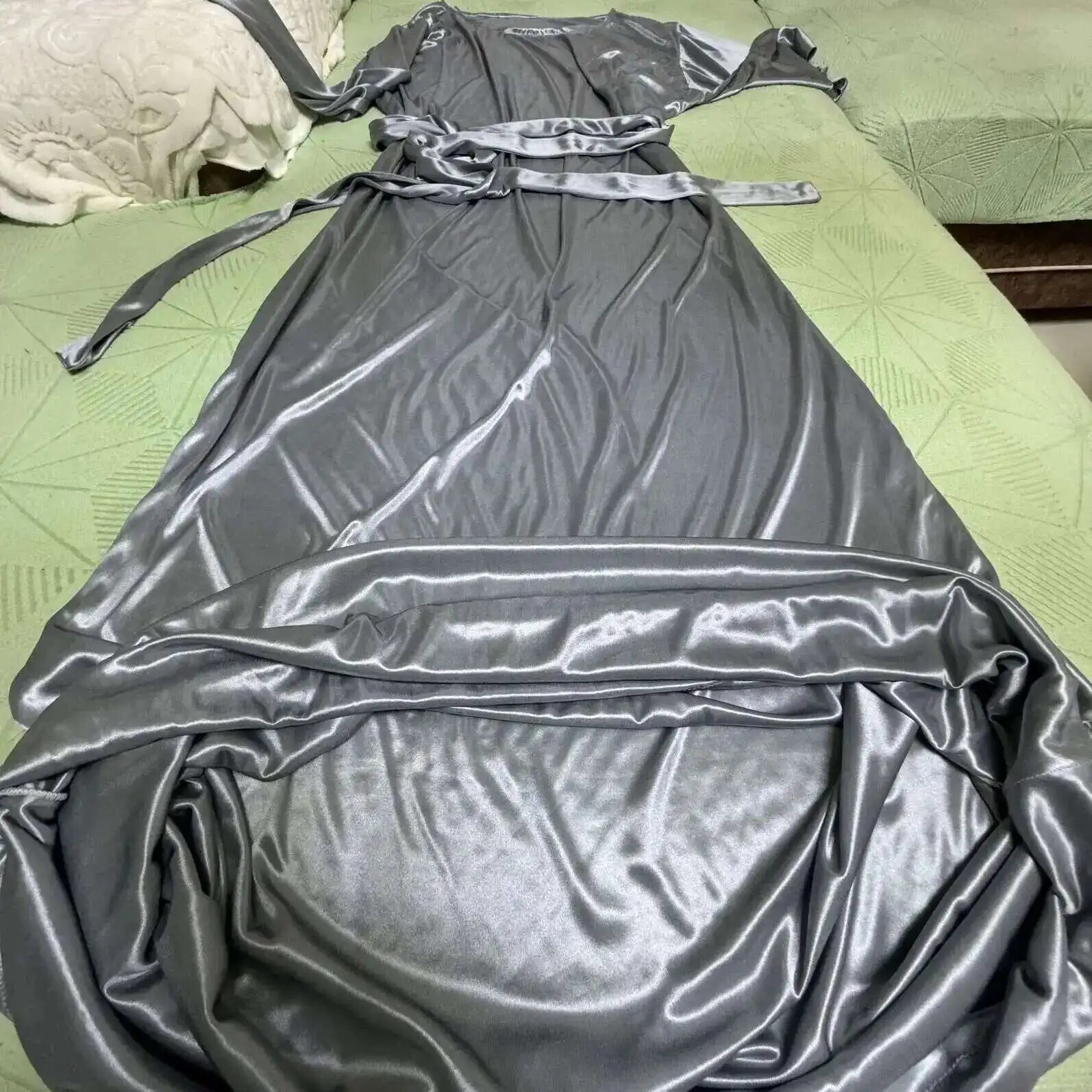 Женское атласное платье LN24071501 Silver Gray, SkirtLength1.6m