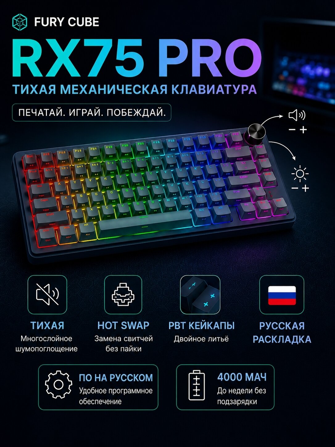 Механическая клавиатура CYBERLYNX RX75 PRO-Blue