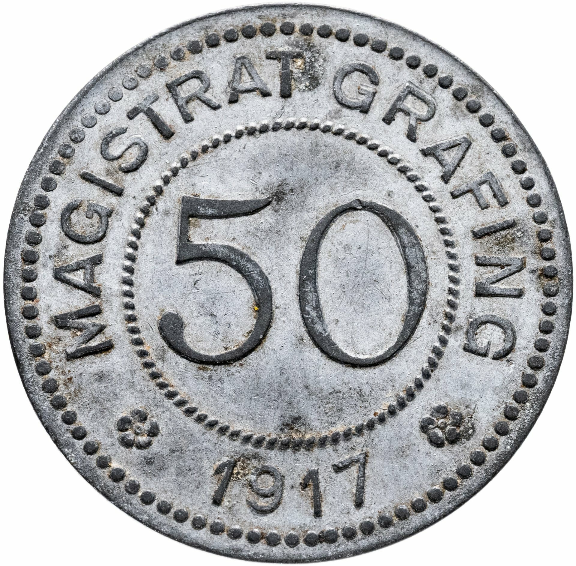Германия "Рыночный город Графинг" 50 пфеннигов 1917 нотгельд, Цинк, в сохранности XF