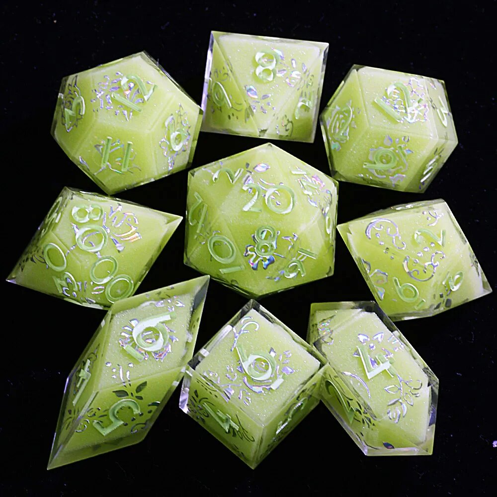 Кости DD, наборы из 9 смоляных полиэдров: Серебряный Цветок Зелени Dice Sets Dungeons & Dragons RPG