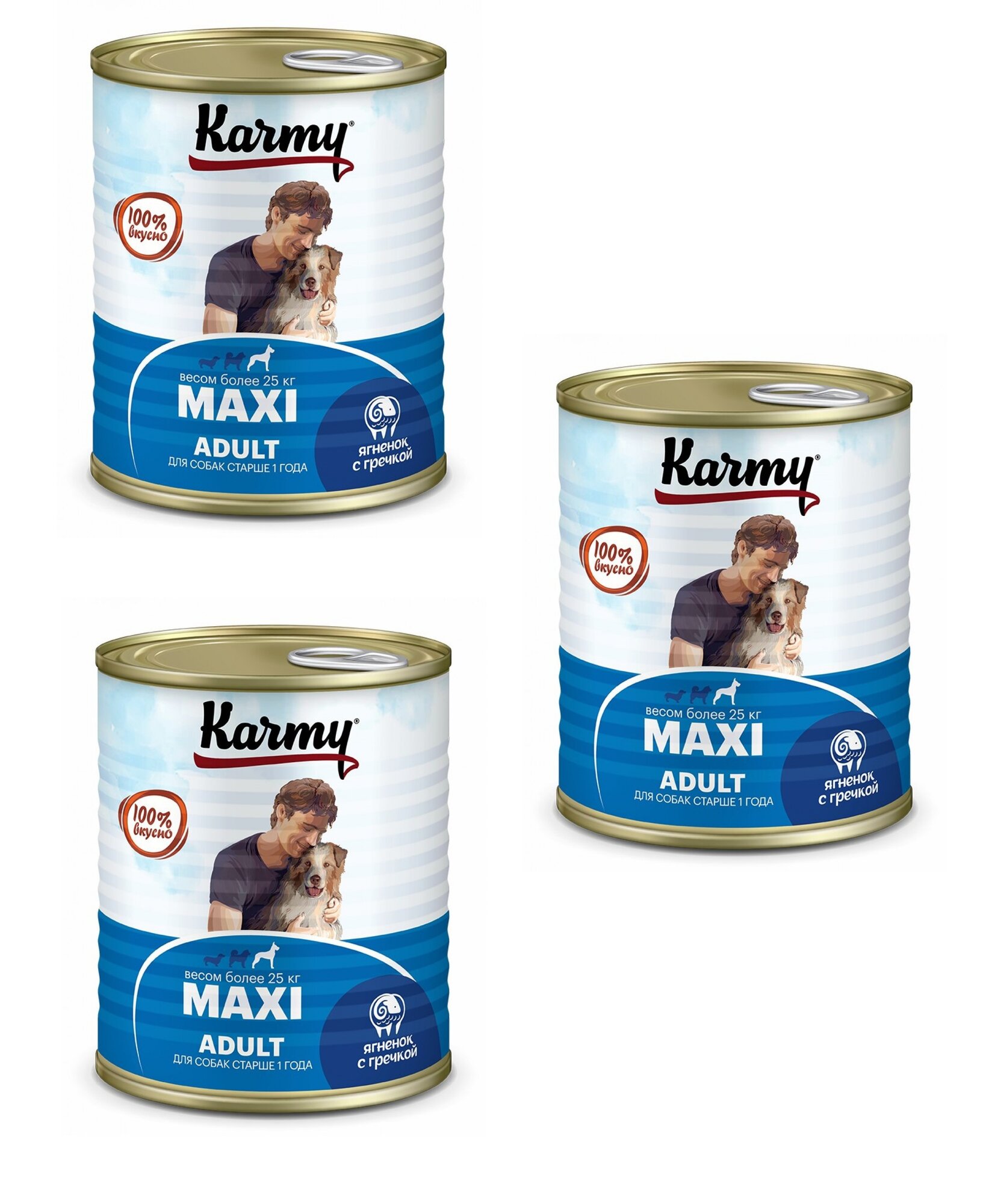 Консервы Карми для собак Maxi Adult крупных пород Ягненок с гречкой 850г 3шт