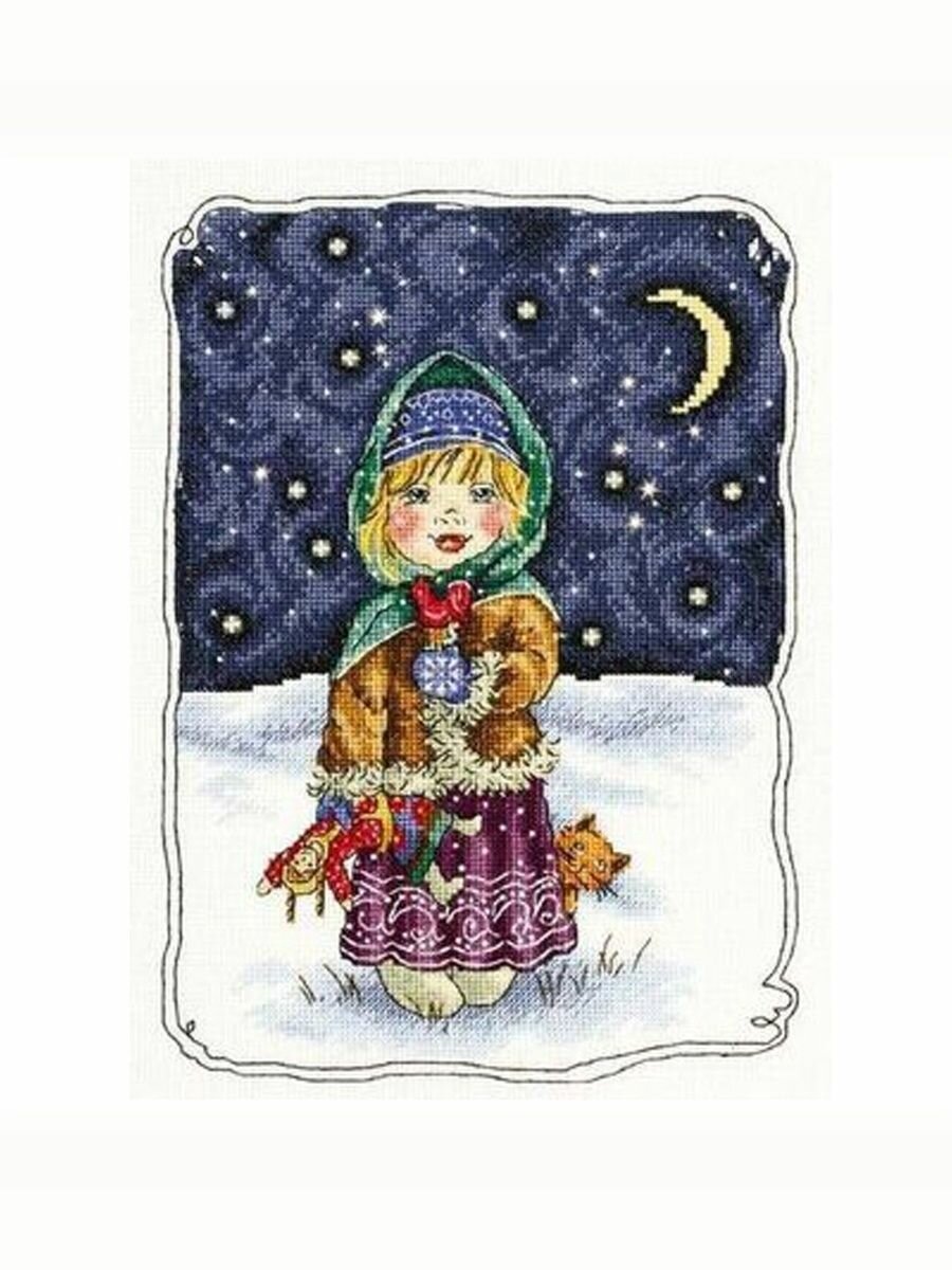 Hабор для вышивания крестиком Amishop "Девочка в канун Рождества" DIY, 21 x 29 см, 35 цветов, 14CT Aida, 107x153 стежка