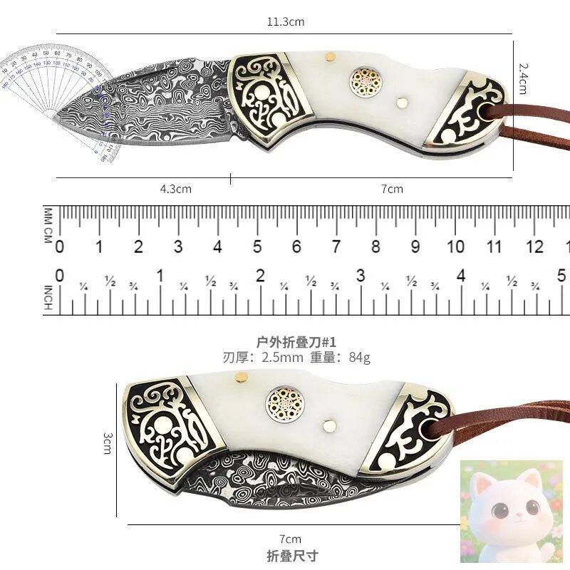 Складной нож из дамасской стали с рукояткой из красного сандала, для фруктов и походов