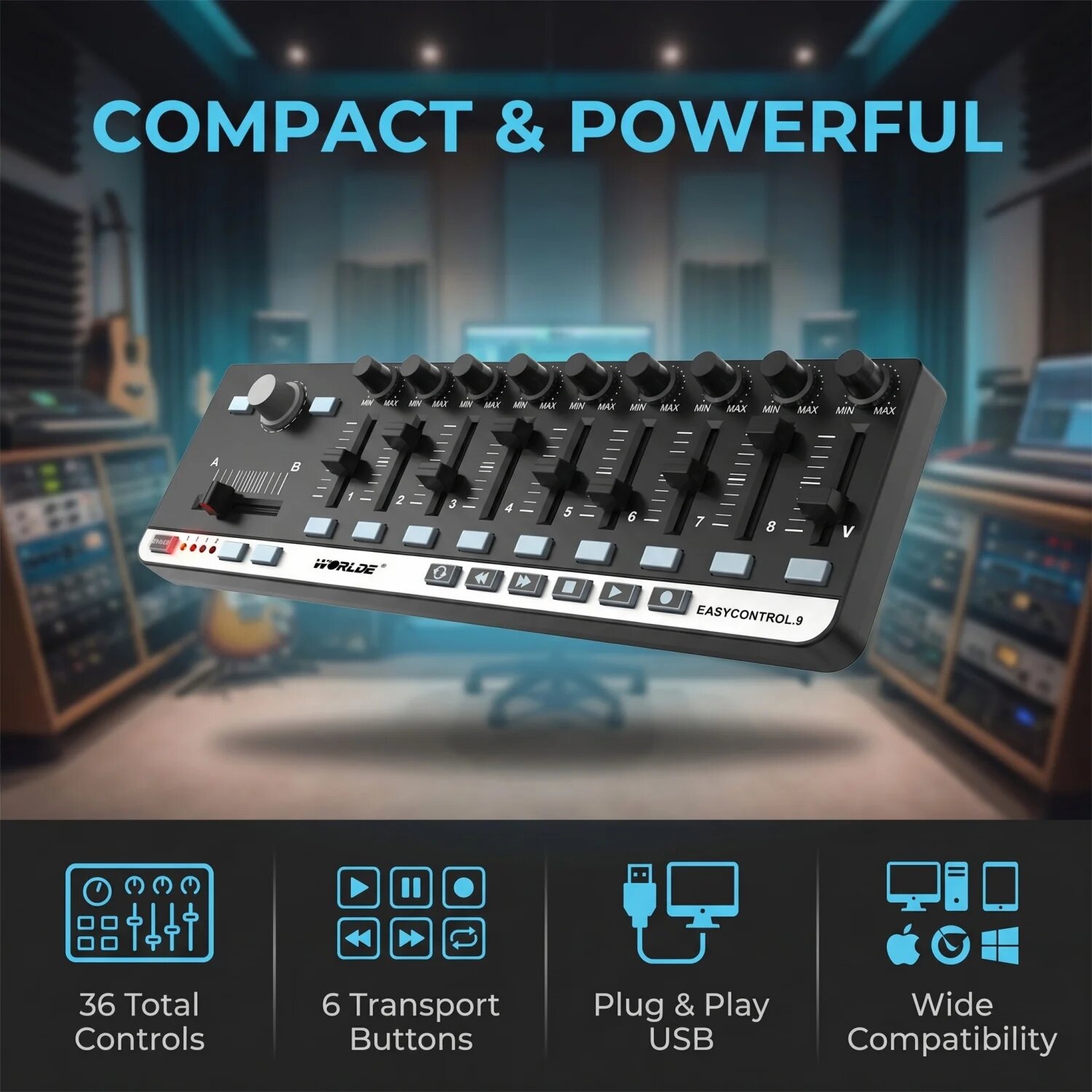 Miwayer Worlde EasyControl.9 MIDI контроллер — фото 1