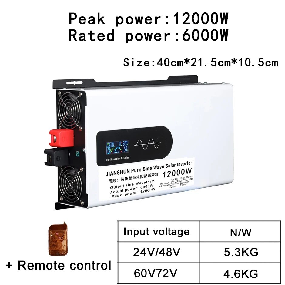 Инертор с чистой синусоидальной формой сигнала 24v 220v 12000W 10000W Высокая мощность Преобразователь 24V 48V 60V 72V 96V в 110v Инерторы для солнечных электростанций и автомобилей автономных систем