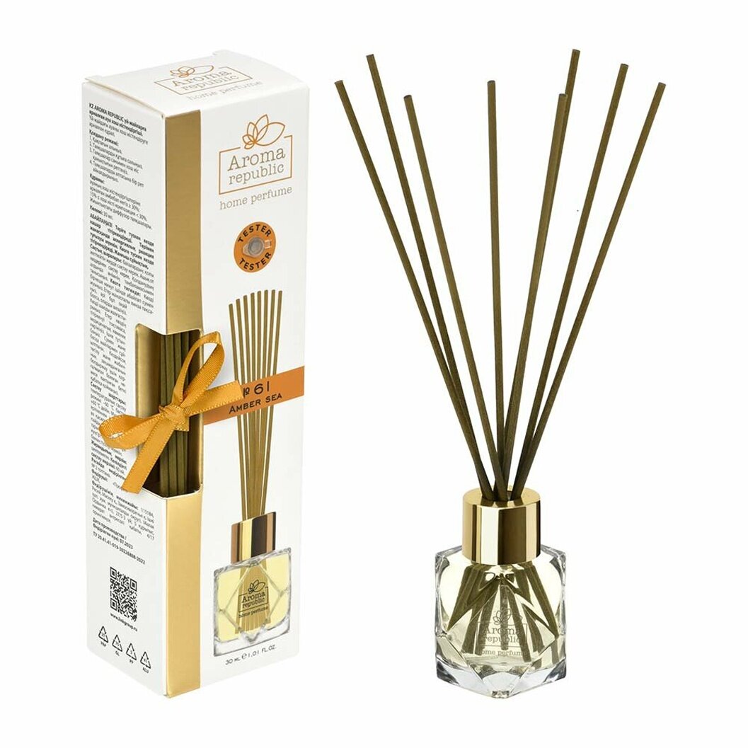 Ароматический диффузор AROMA REPUBLIC "Amber sea", 30 мл, стеклянный флакон с палочками