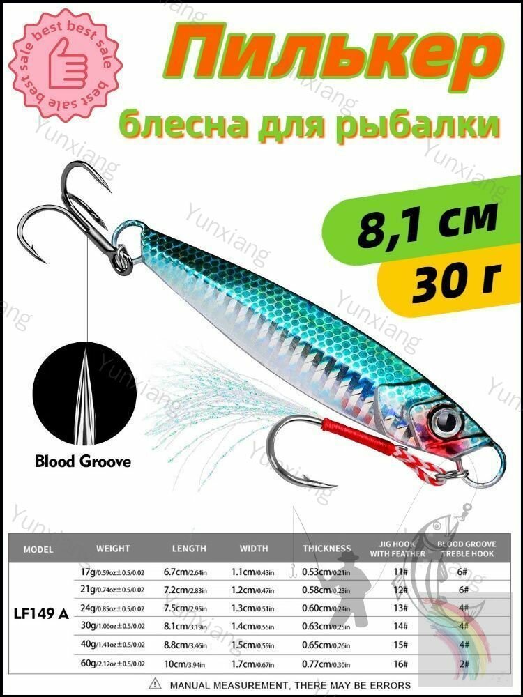 Пилькер блесна для рыбалки на щуку, жереха, окуня, судака /30гр /8,1см