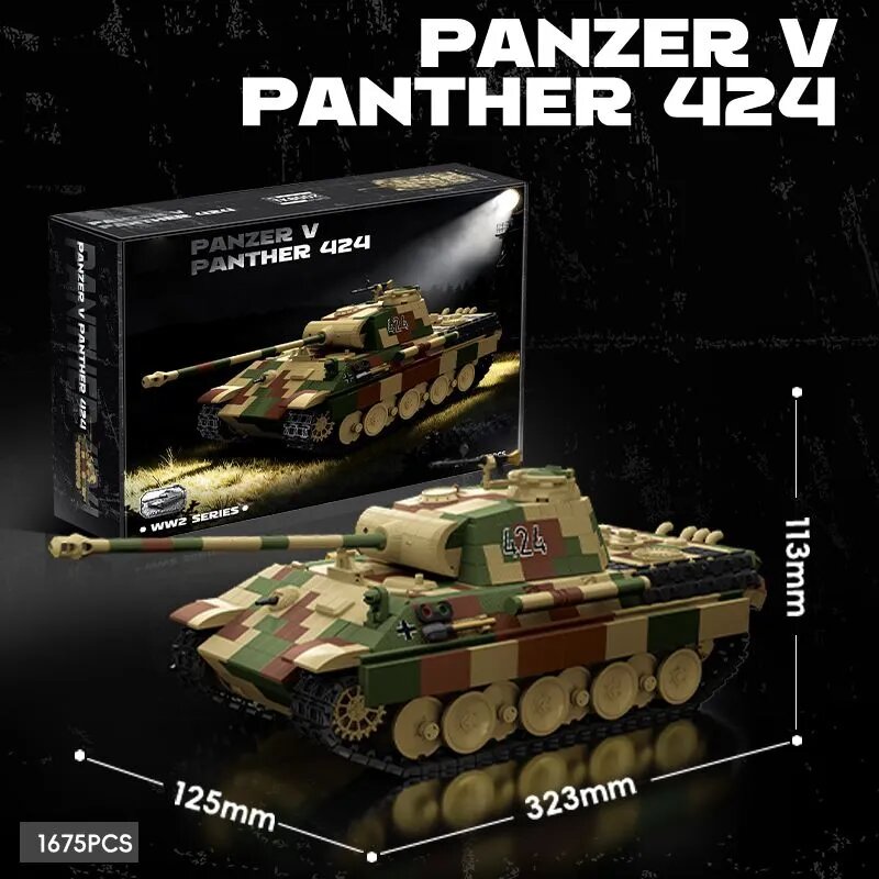 Конструктор немецкой армейской серии: боевая бронированная машина "Panzer V Panther 424", 1675 деталей / 1:28, WW II историческая танк модель, детский Военная техника набор