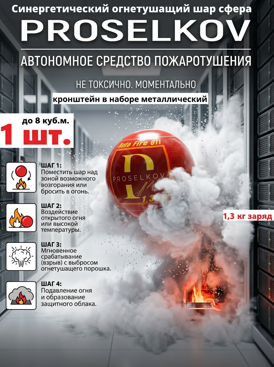 Огнетушитель Proselkov Premium, порошковый, для тушения пожаров классов A, B, C, E - 1 штука