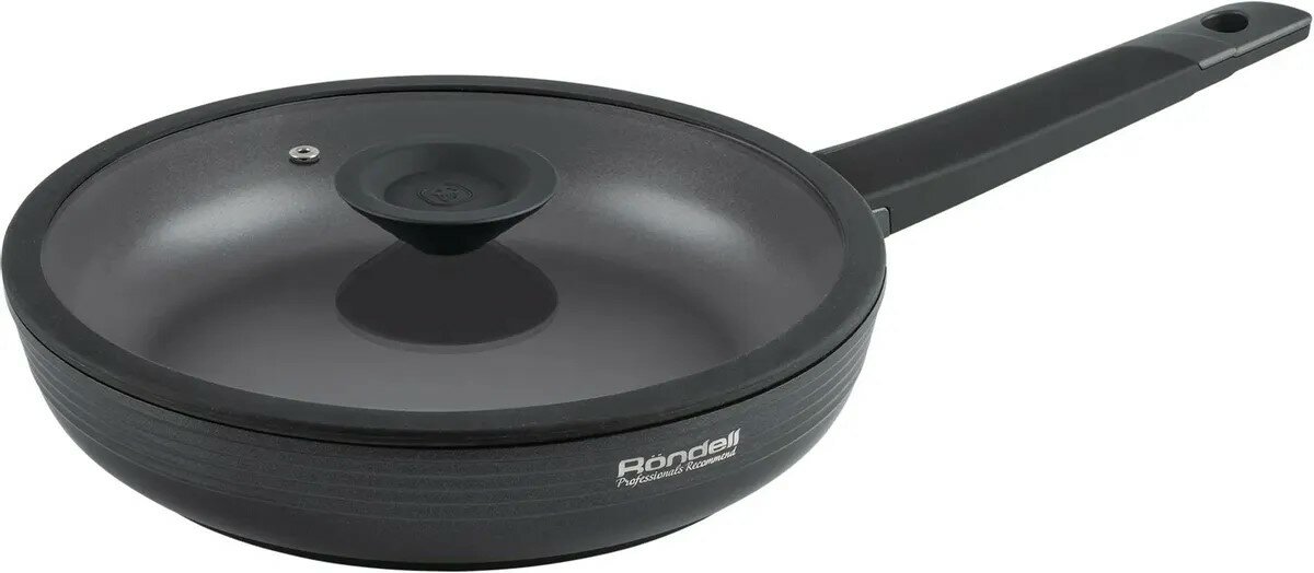 Сковорода Rondell Kontur RDA-1488, круглая 28 см, покрытие: Xylan Plus, ручка несъемная, с крышкой, графитовая