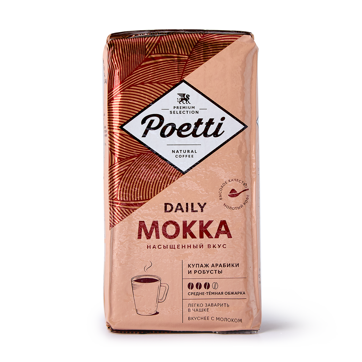 Кофе Poetti Daily Mokka, молотый, для чашки, арабика/робуста, средняя+ обжарка, 250 г