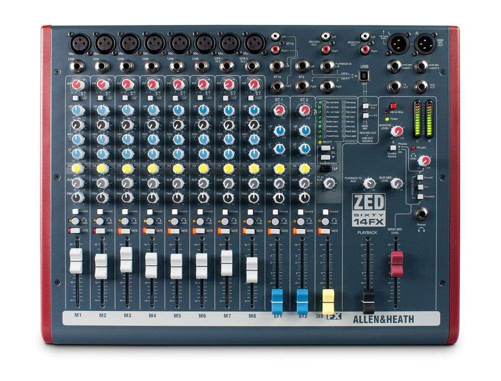 ZED60-14FX / Микшерный пульт 8 микр./лин. входов, 2 стерео, 60мм фейдеры, USB/ ALLEN&HEATH