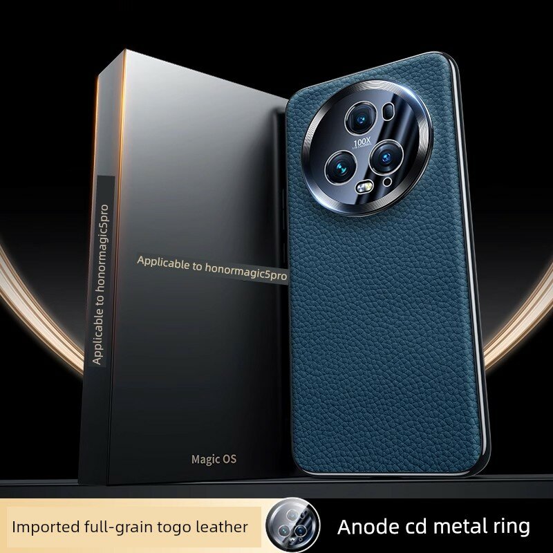 Чехол для Honor Magic5 Pro с полной защитой камеры, премиум кожа полного зерна ToGo цвета глубокого синего, флагманское