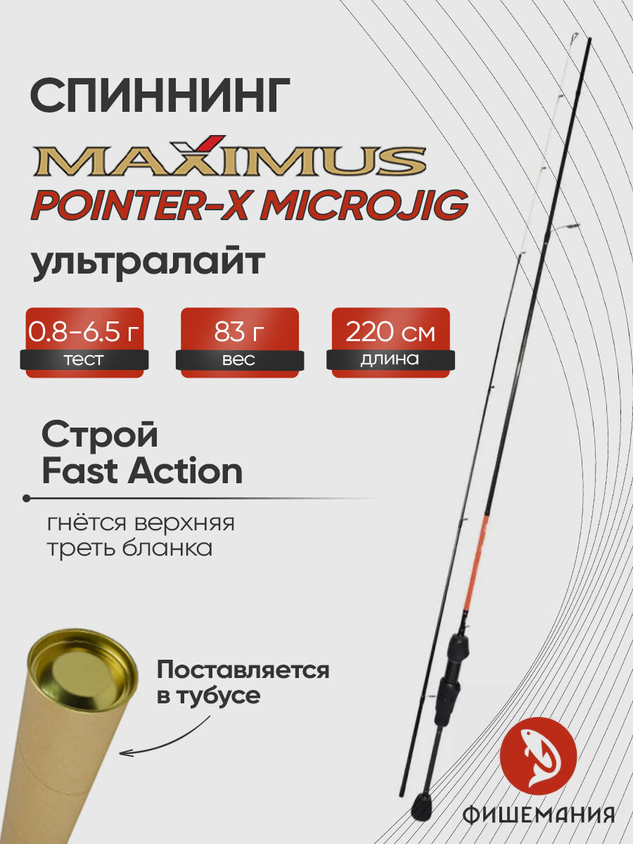 Спиннинг ультралайт для рыбалки на микроджиг Maximus Pointer-X Microjig 22UL 220 см тест 0.8-6.5 гр