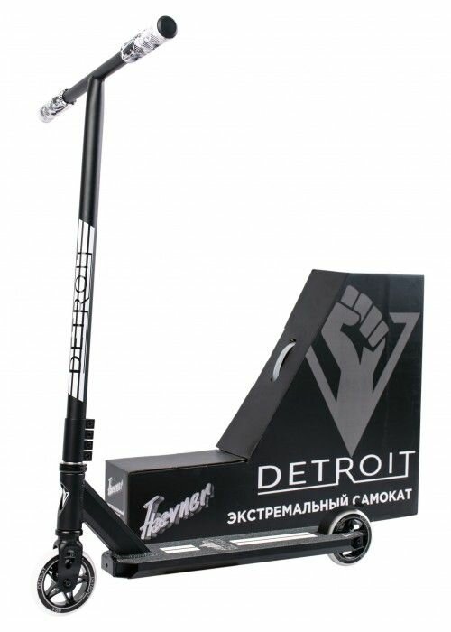 Трюковой самокат DETROIT 110 мм алюминиевый подшипники ABEC-9 черно-белый