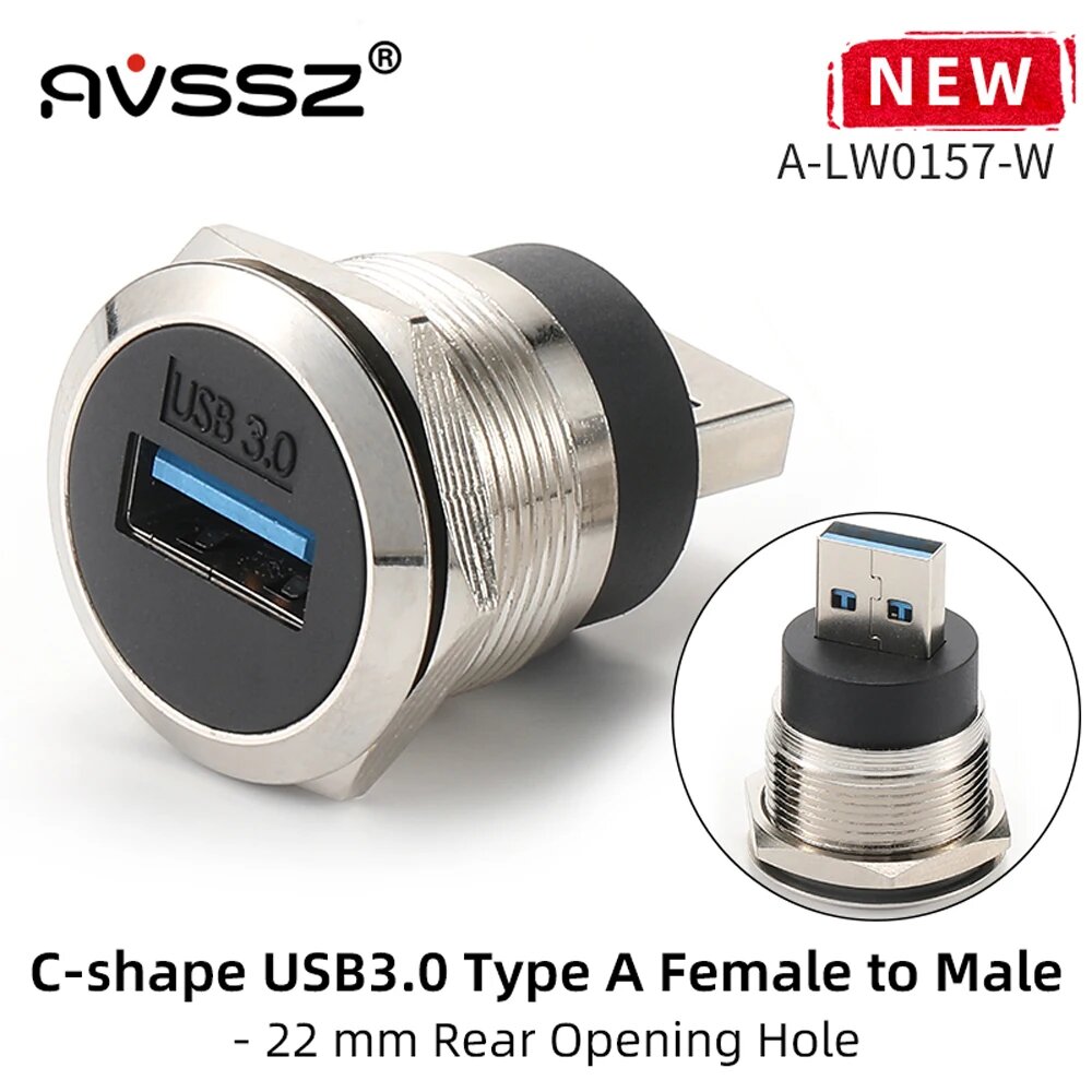 AVSSZ USB 3.0 разъем Type A, Round Silver F-M