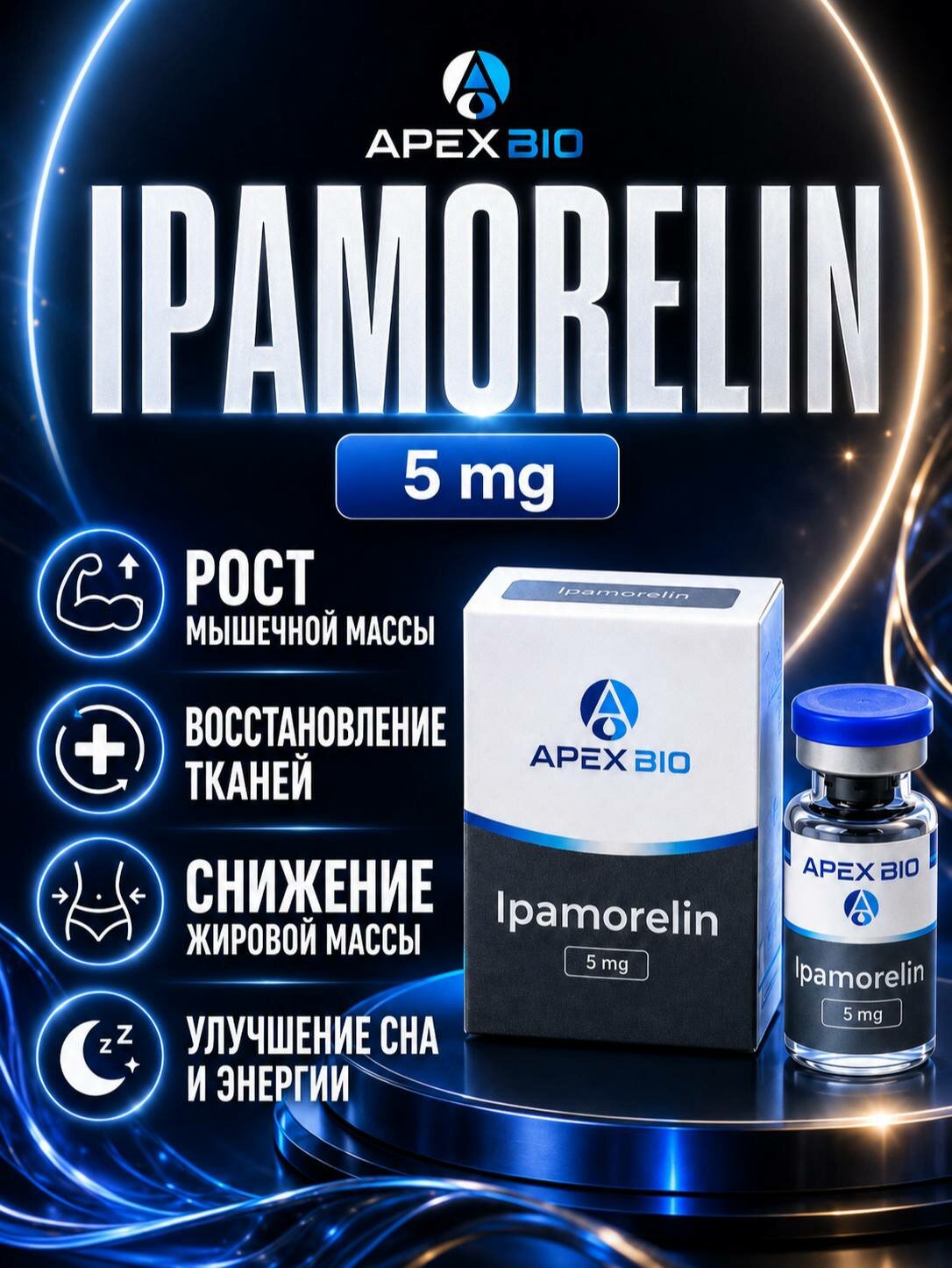 Ipamorelin, пептид для жиросжигания Apex Bio Ipamorelin 5 mg Ипаморелин 5 мг