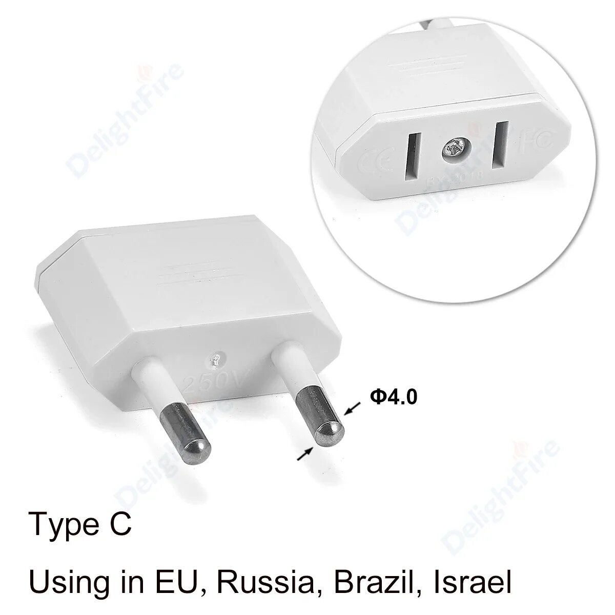Дорожный адаптер DelightFire для США EU Plug-White, 1PCS