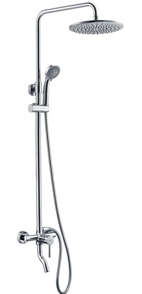 Душевая стойка Wasserkraft A14401 со смесителем, хром, глянцевая, душевая система с тропическим душем, с изливом, с лейкой, латунная, рычаг сбоку