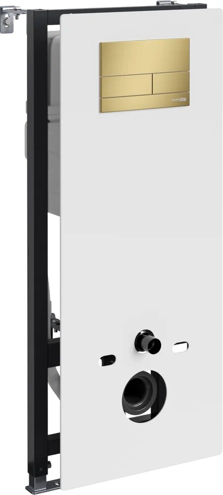 Инсталляция с кнопкой Wasserkraft Abens 20TLT.010. ME. WH. MG04 50 см, крепление к стене/к полу, кнопка для унитаза золотая, матовая, с шумоизоляцией